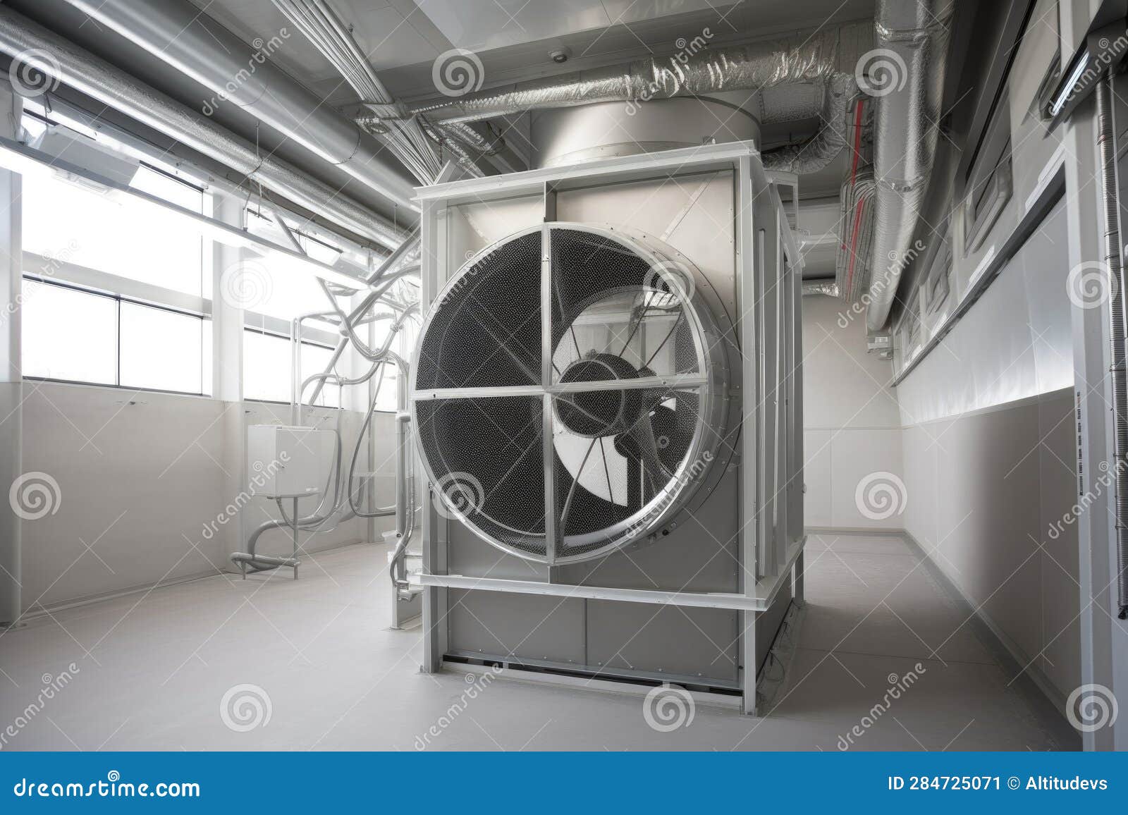 Ventilation Shaft, with Fans and Ductwork Visible, in High-tech ...