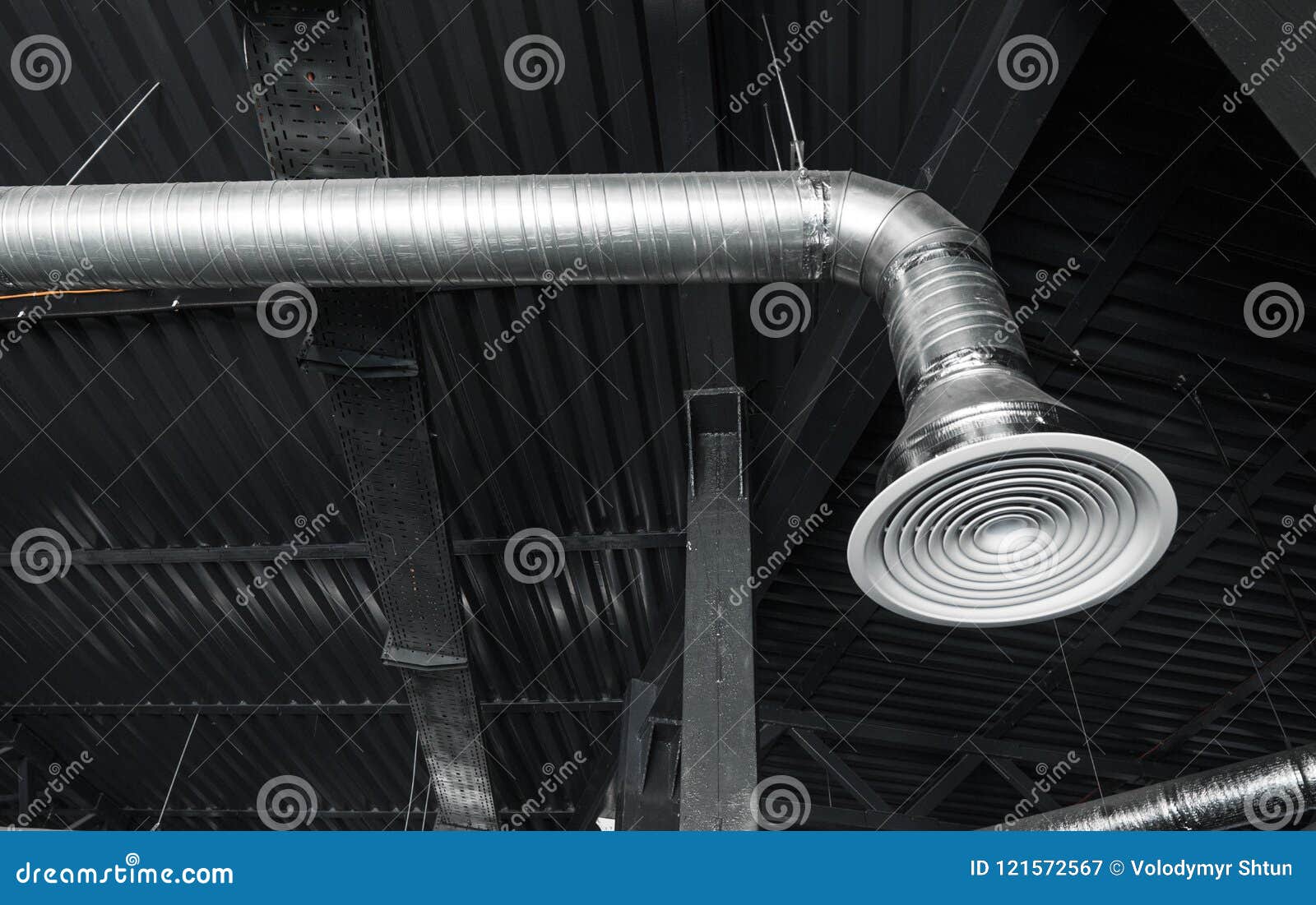 Ventilation System on the Ceiling of Large Buildings. Ventilation Pipes ...