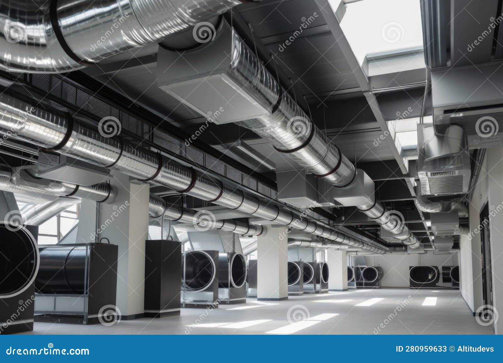 Ventilation System, with Ducts and Vents Visible, in Modern Office ...