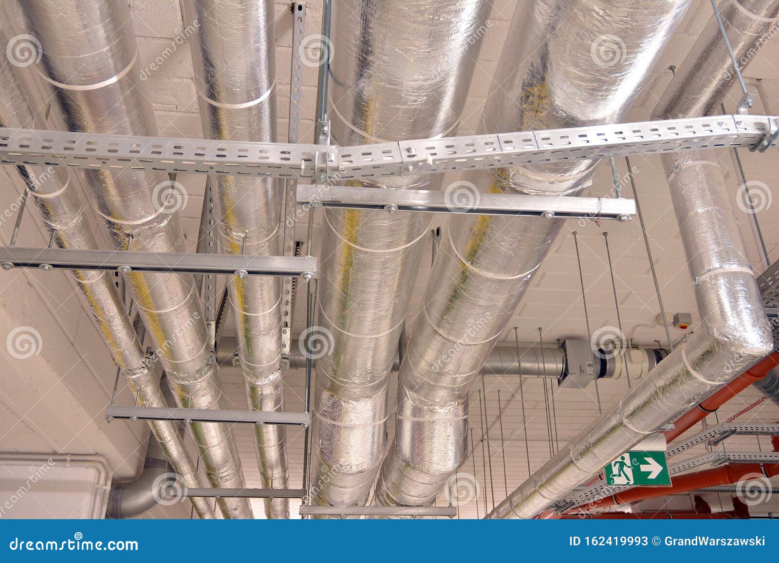 Water Pipes and Cable Trays Run Under Ceiling of a Building Stock Image ...