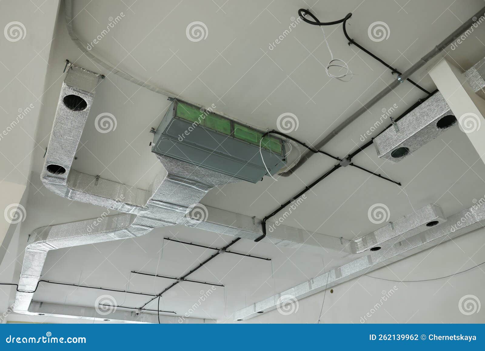 Ventilation System and Wires on White Ceiling Indoors Stock Photo ...