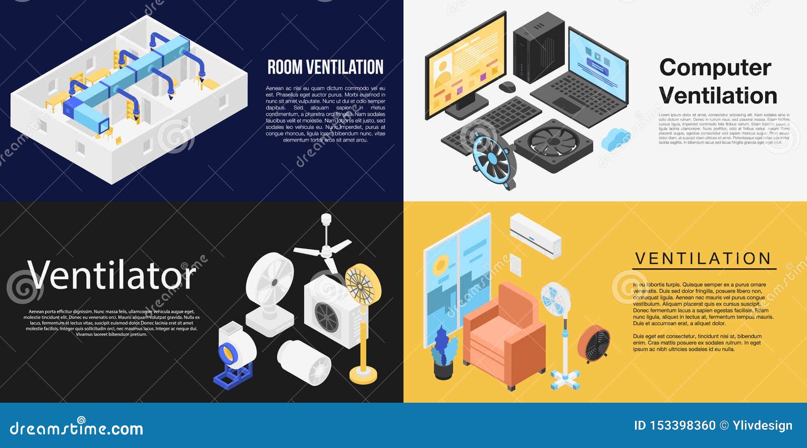Ventilator Banner Set, Isometric Style Stock Vector - Illustration of ...