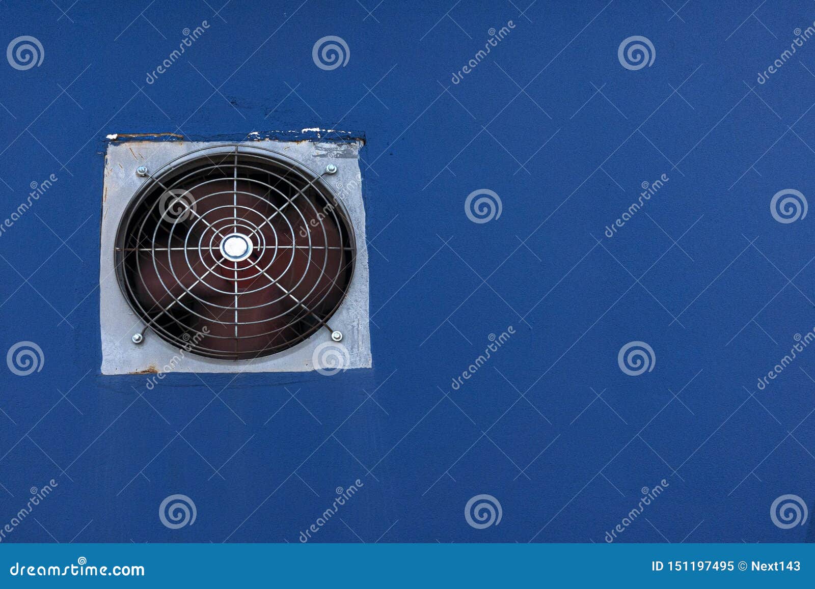A Ventilators Built in the Blue Paint Cement Wall Stock Image - Image ...