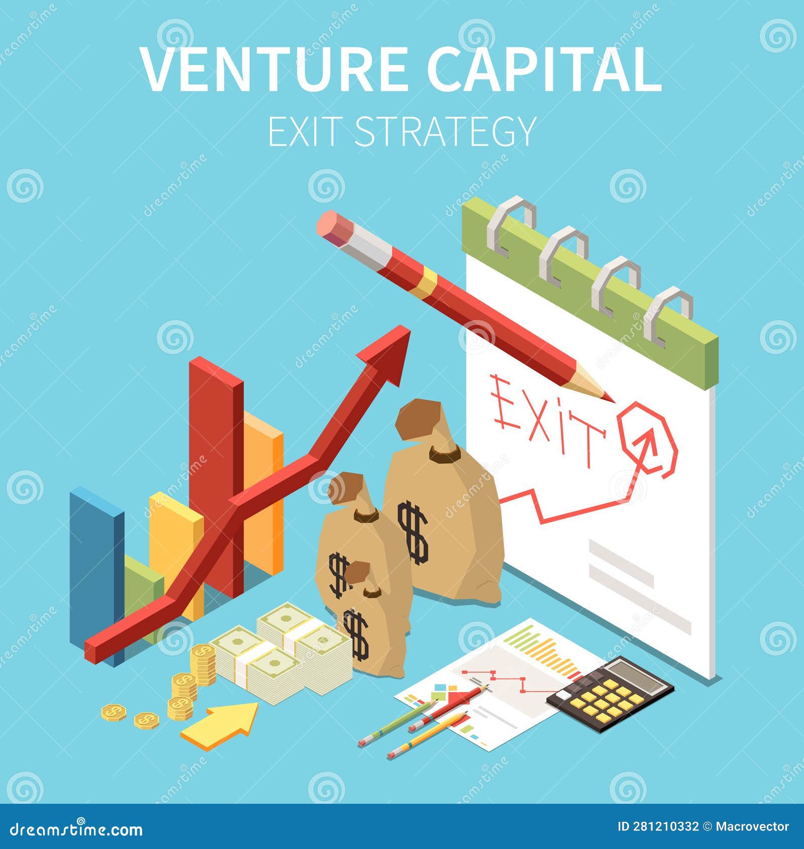 Venture Exit Strategy Composition Stock Vector - Illustration of team ...