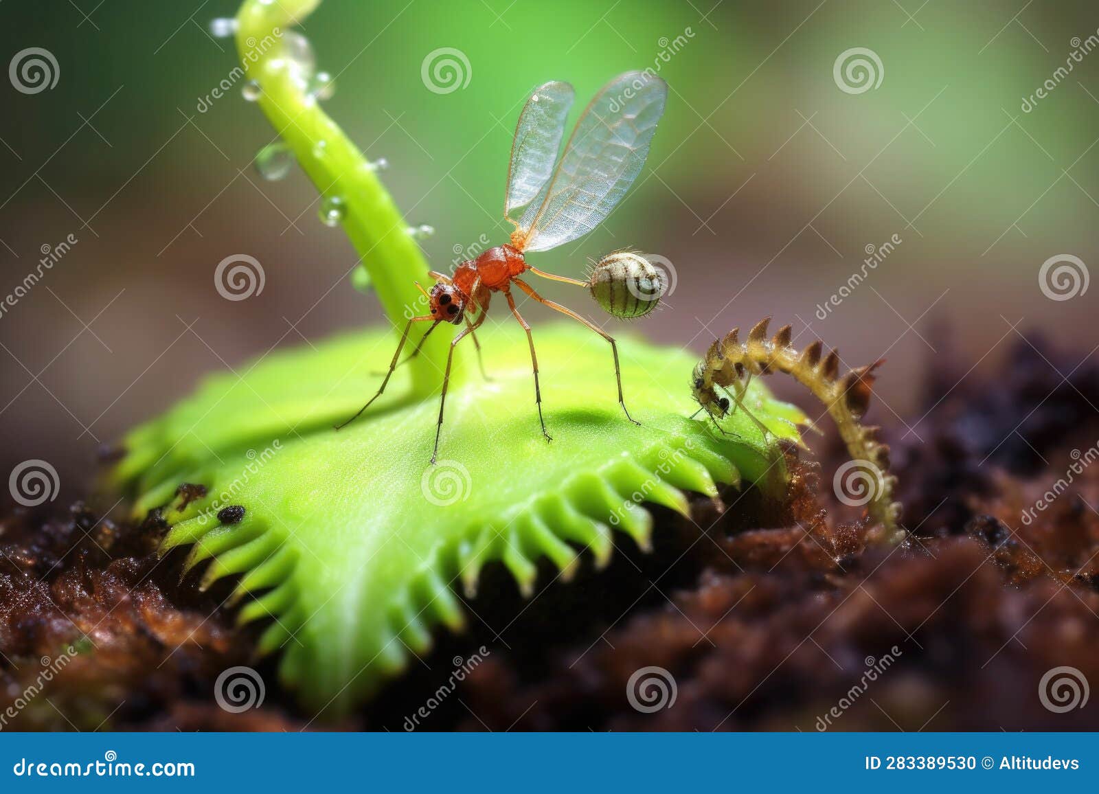 Venus Flytrap with Insect Trying To Escape Its Grasp Stock Illustration ...