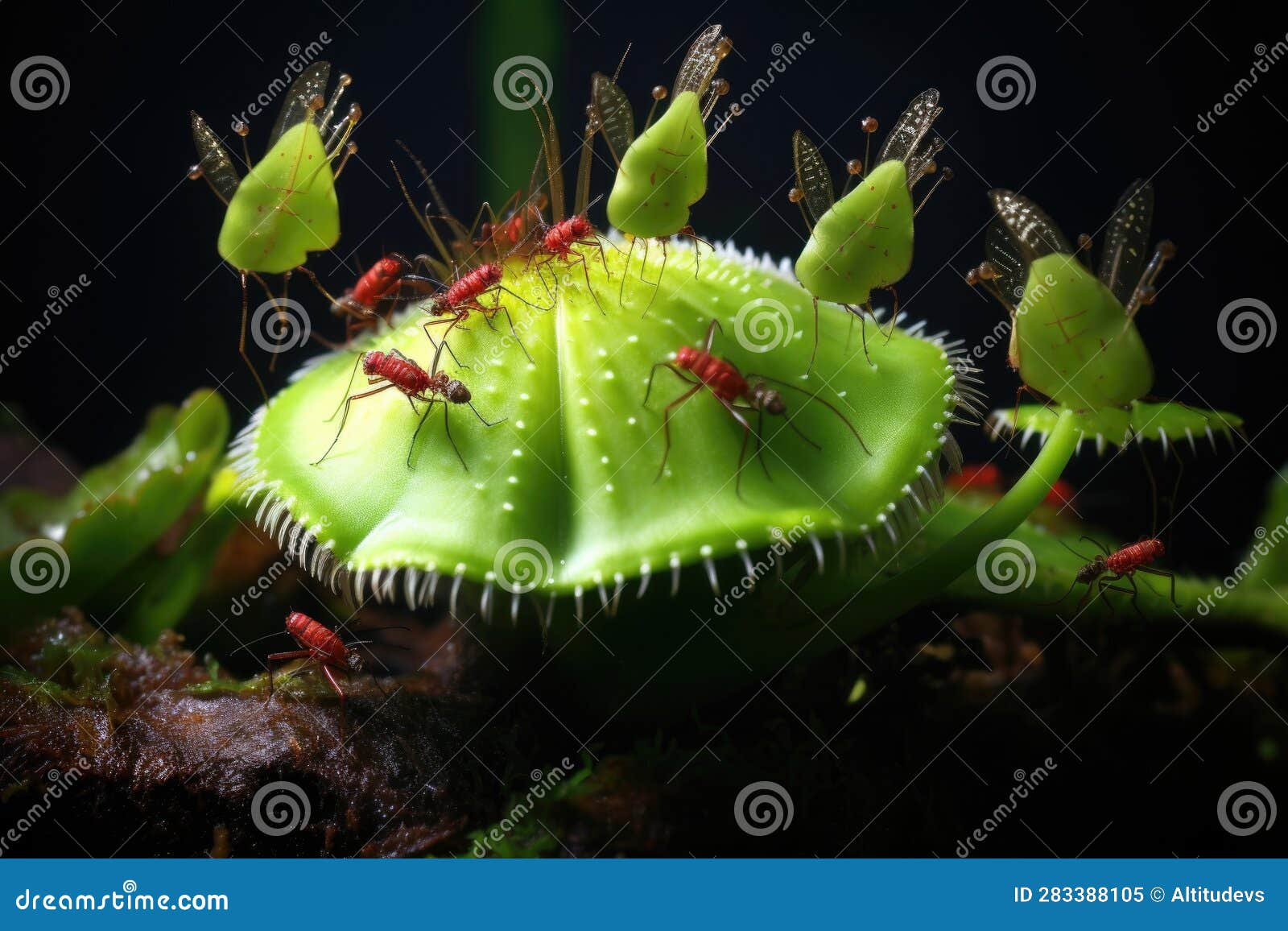 Venus Flytrap with Multiple Captured Insects Stock Illustration ...
