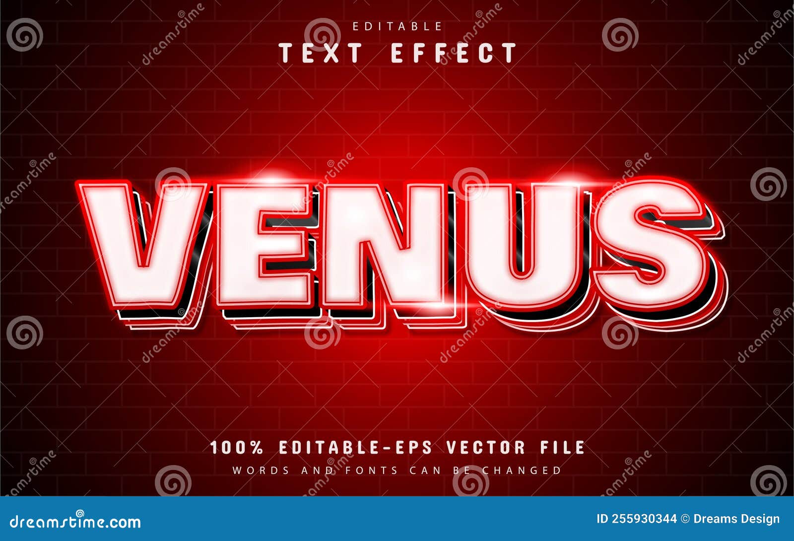 Venus Text Effect with Red Light Stock Vector - Illustration of modern ...