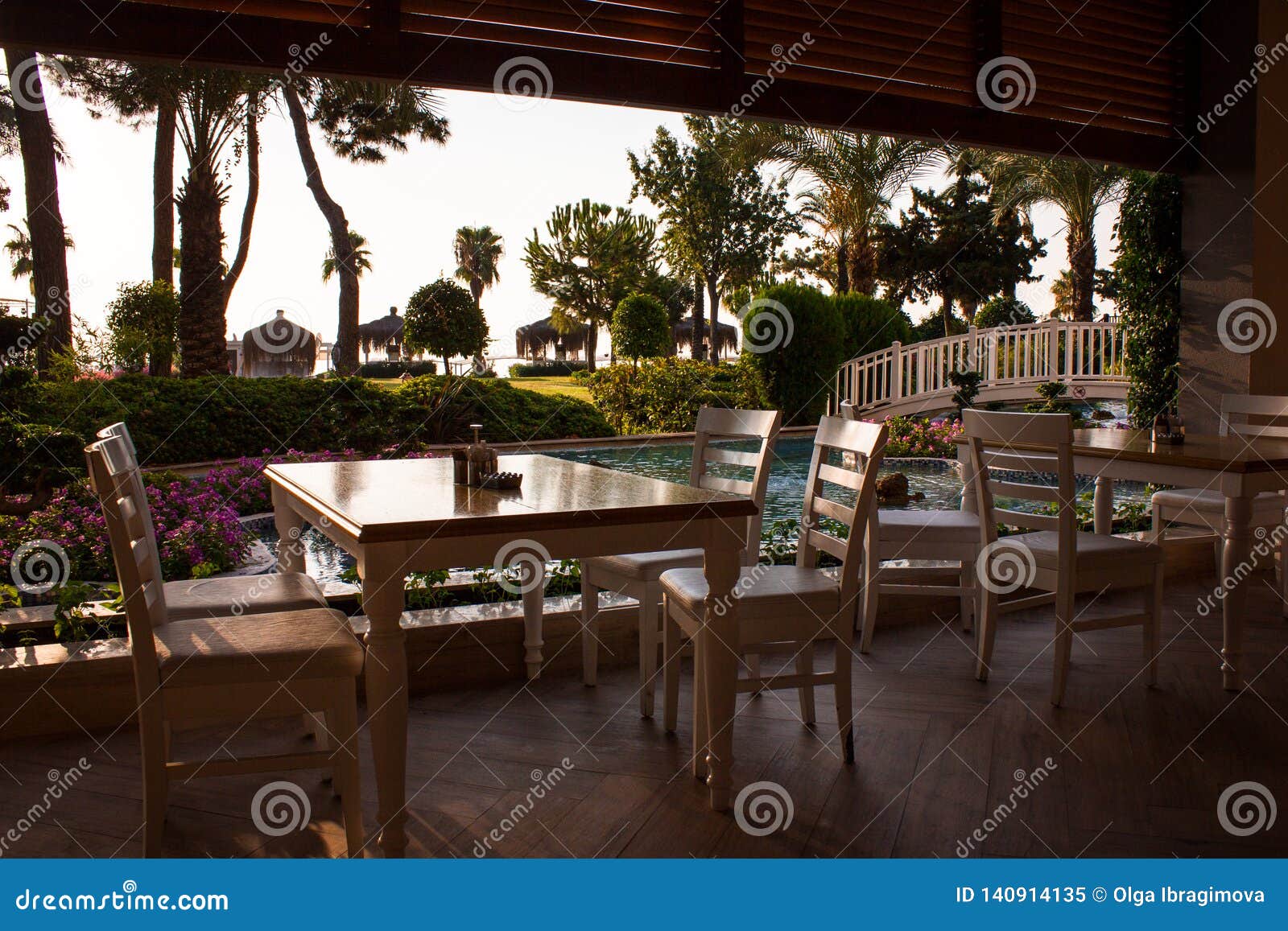 Veranda with Dining Table and Garden View Stock Illustration ...