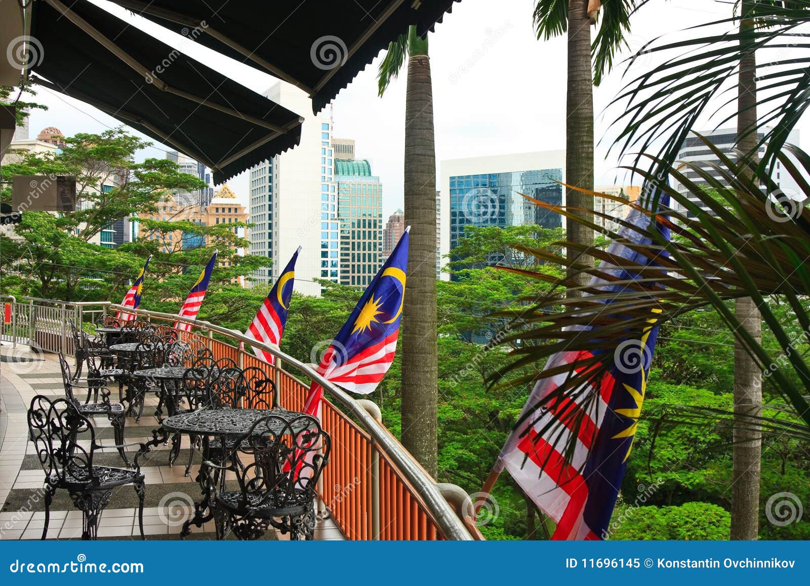 Veranda with Malaysian Flags Stock Image - Image of skyscraper, cafe ...