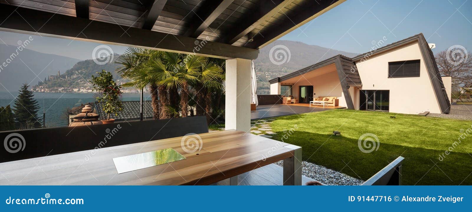 Veranda of Modern Villa Overlooking the Garden Stock Photo - Image of ...