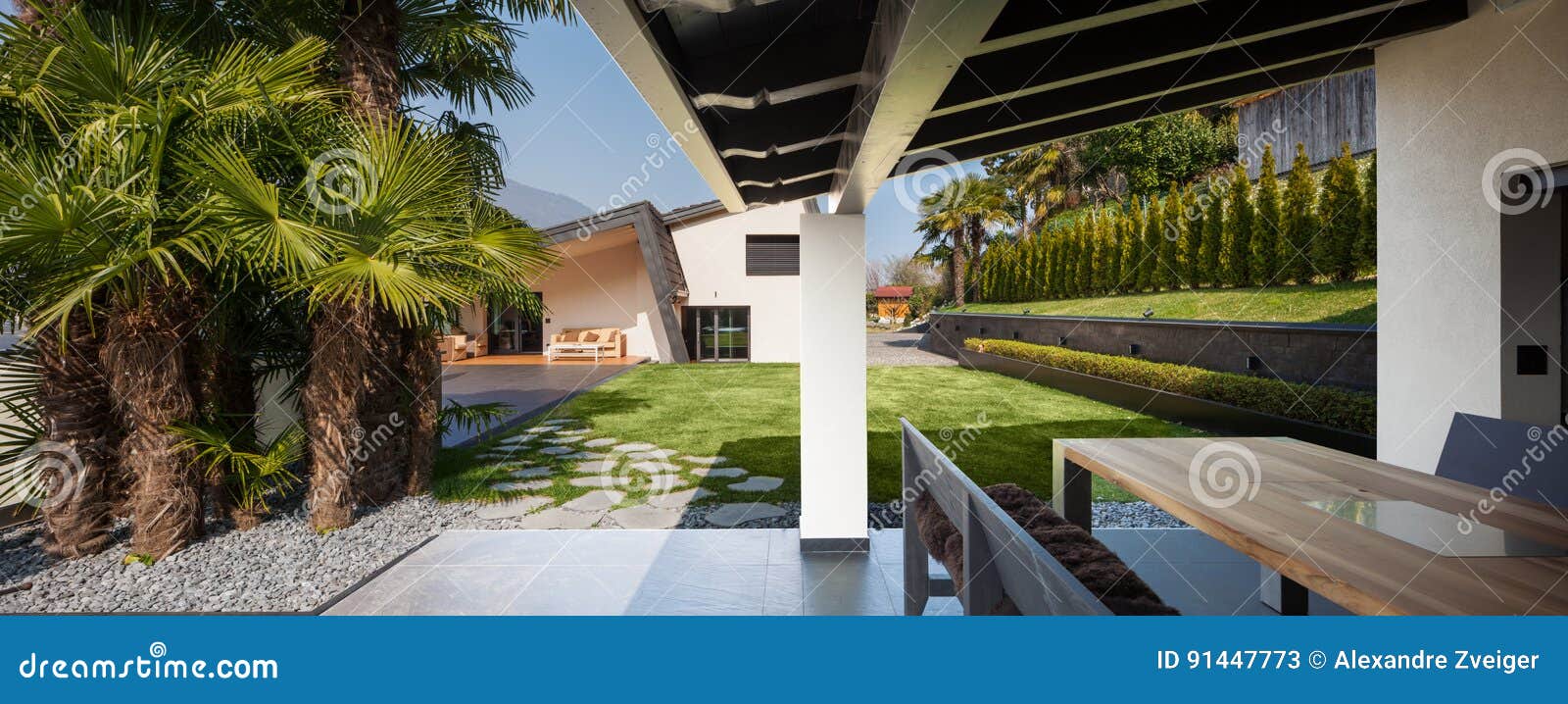 Veranda of Modern Villa Overlooking the Garden Stock Image - Image of ...