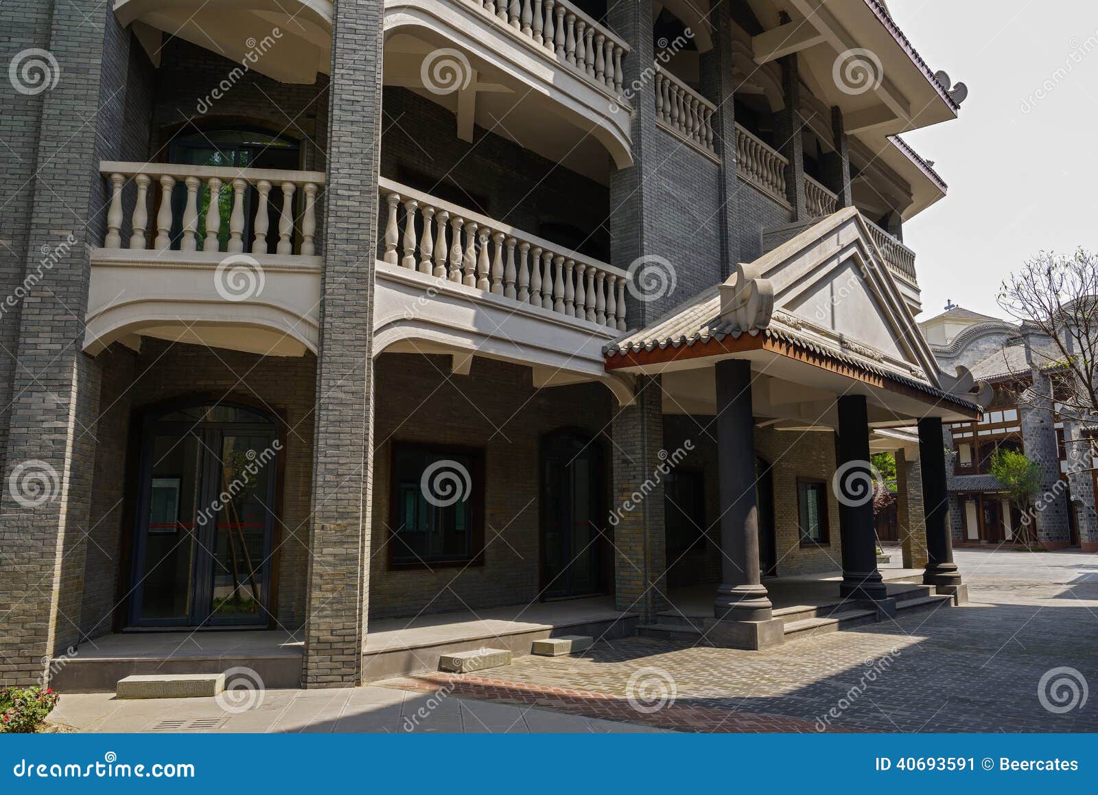 Veranda of Old-fashioned Building Stock Image - Image of gallery ...