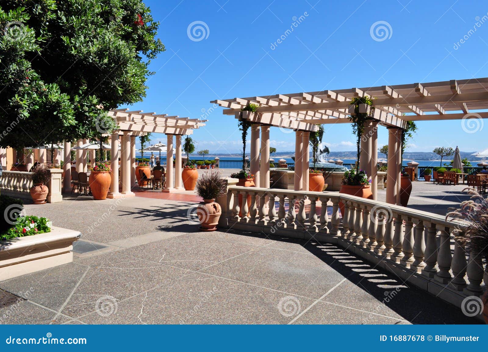 Verander stock photo. Image of pots, tree, blue, pillars - 16887678