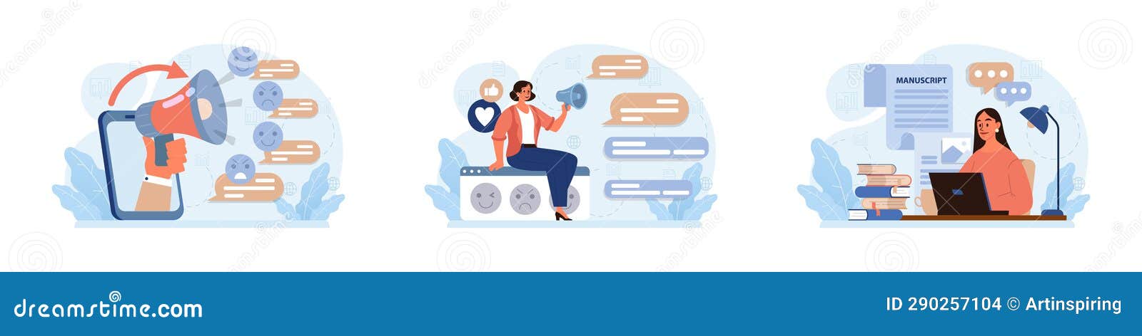 Verbal Communication Set. Public Speaking, Talking through a Digital ...