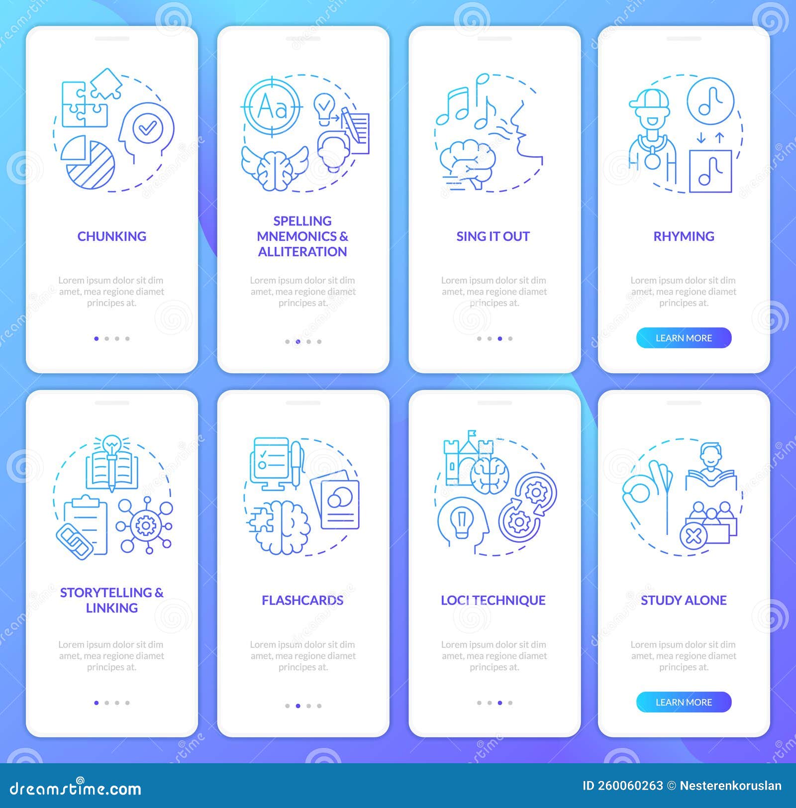 Verbal Memorizing Methods Blue Gradient Onboarding Mobile App Screen