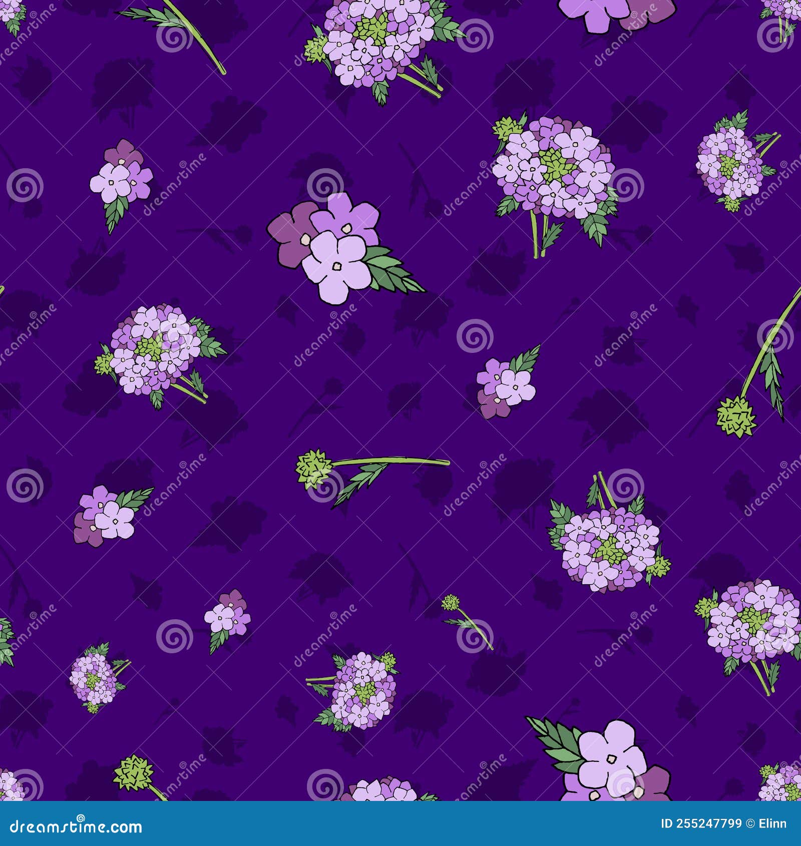 Verbena Plant Repeat Pattern Design on Purple Background Stock Vector ...