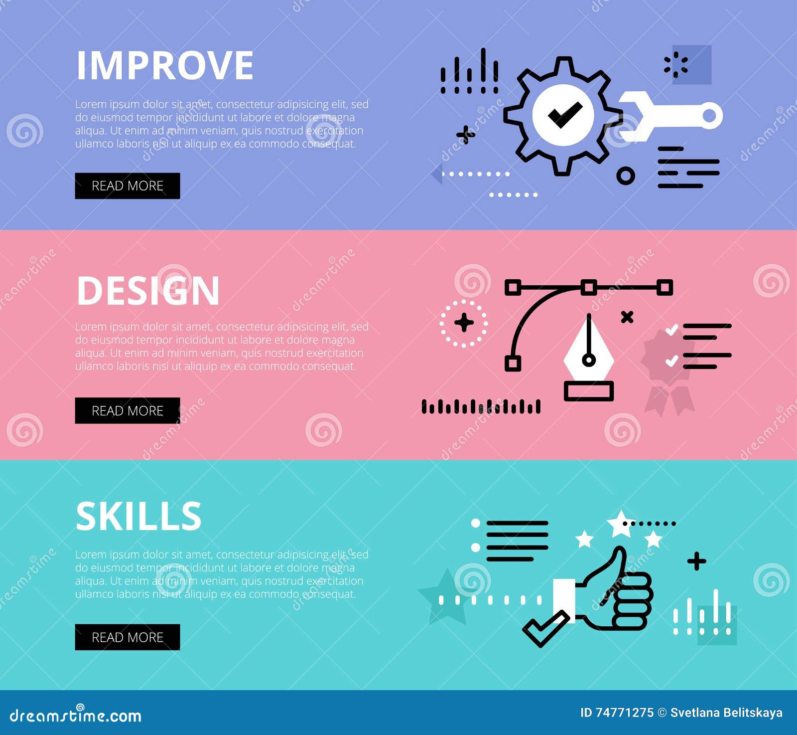 Verbeter Ontwerpvaardigheden Geplaatste De Banners Van Het Web Stock ...