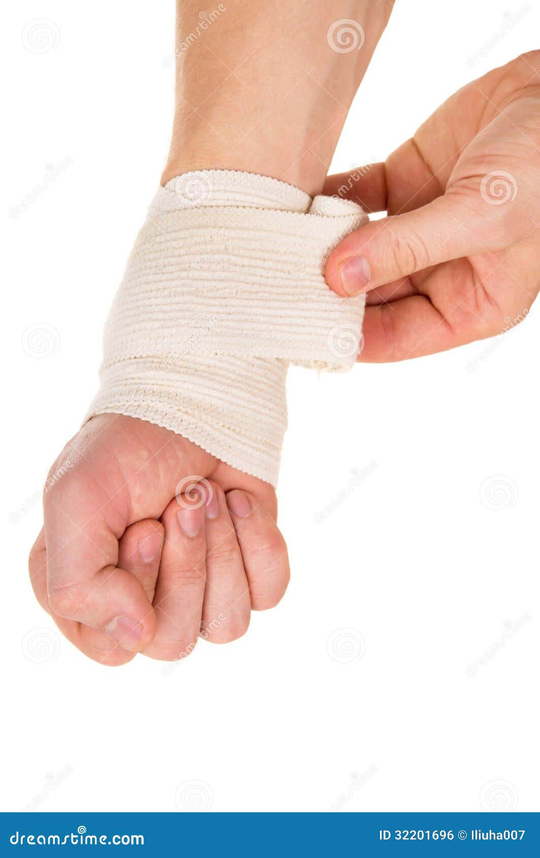 Verbinden Der Hand Mit Einer Elastischen Binde Stockfoto - Bild von ...