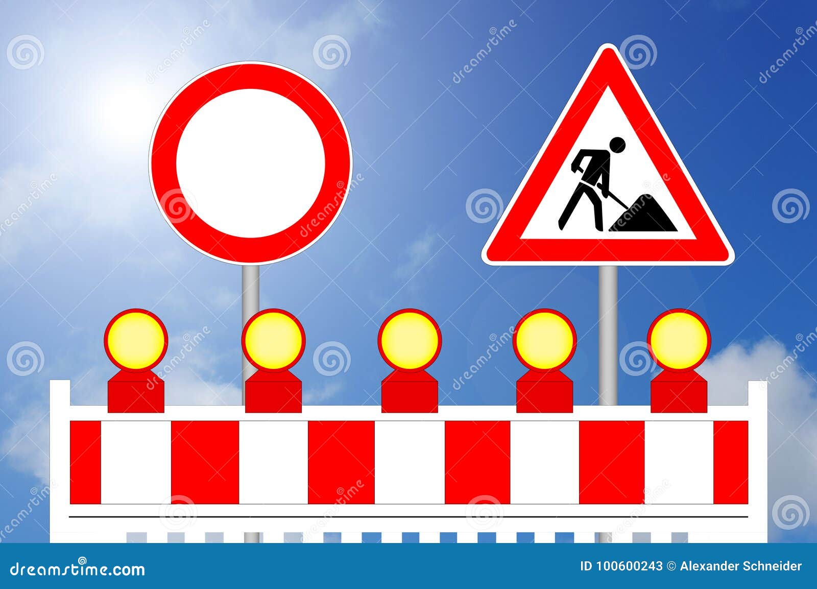 Verbotene Weisen-Bau-Bereichs-Sperre Mit Zeichen Stock Abbildung ...
