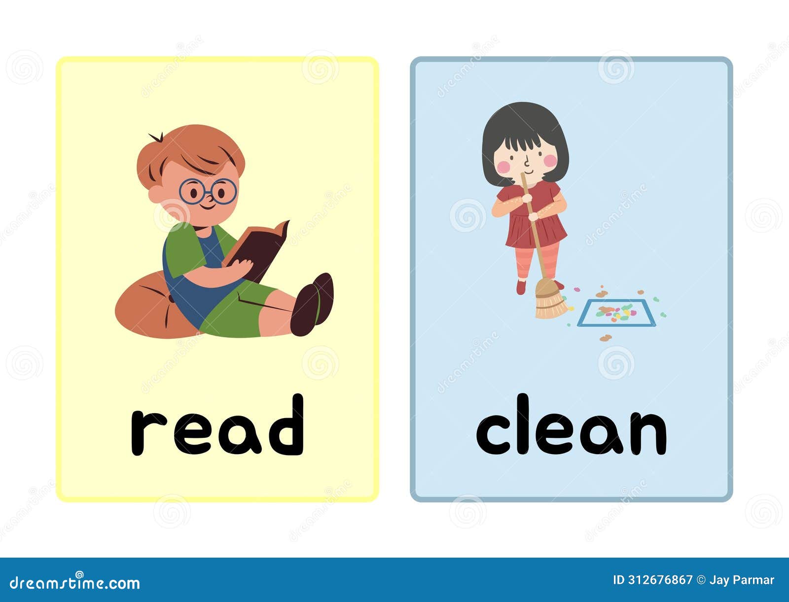 Verbs Flashcard - 11 stock illustration. Illustration of poster - 312676867