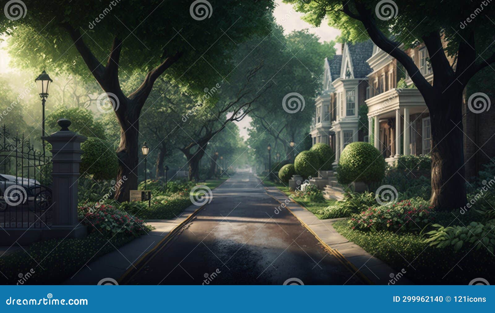 Verdant Avenue Design. Generative AI Stock Illustration - Illustration ...