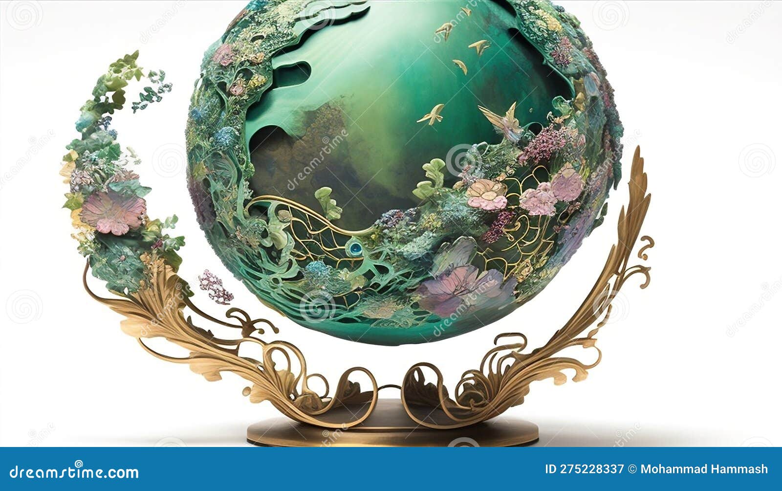 "Verdant Globe Drifting in Space", Made with Generative AI Stock ...