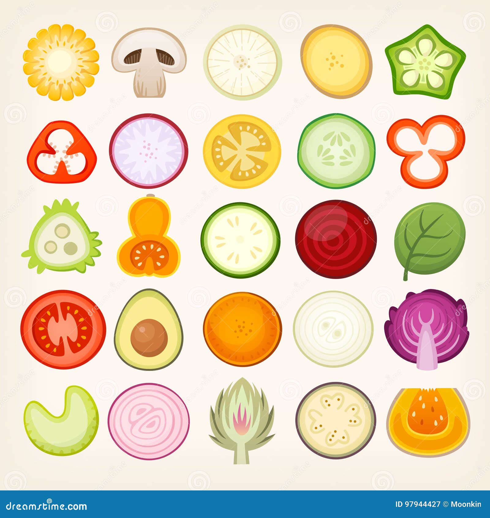 Verduras Cortadas Por La Mitad Ilustración del Vector - Ilustración de ...