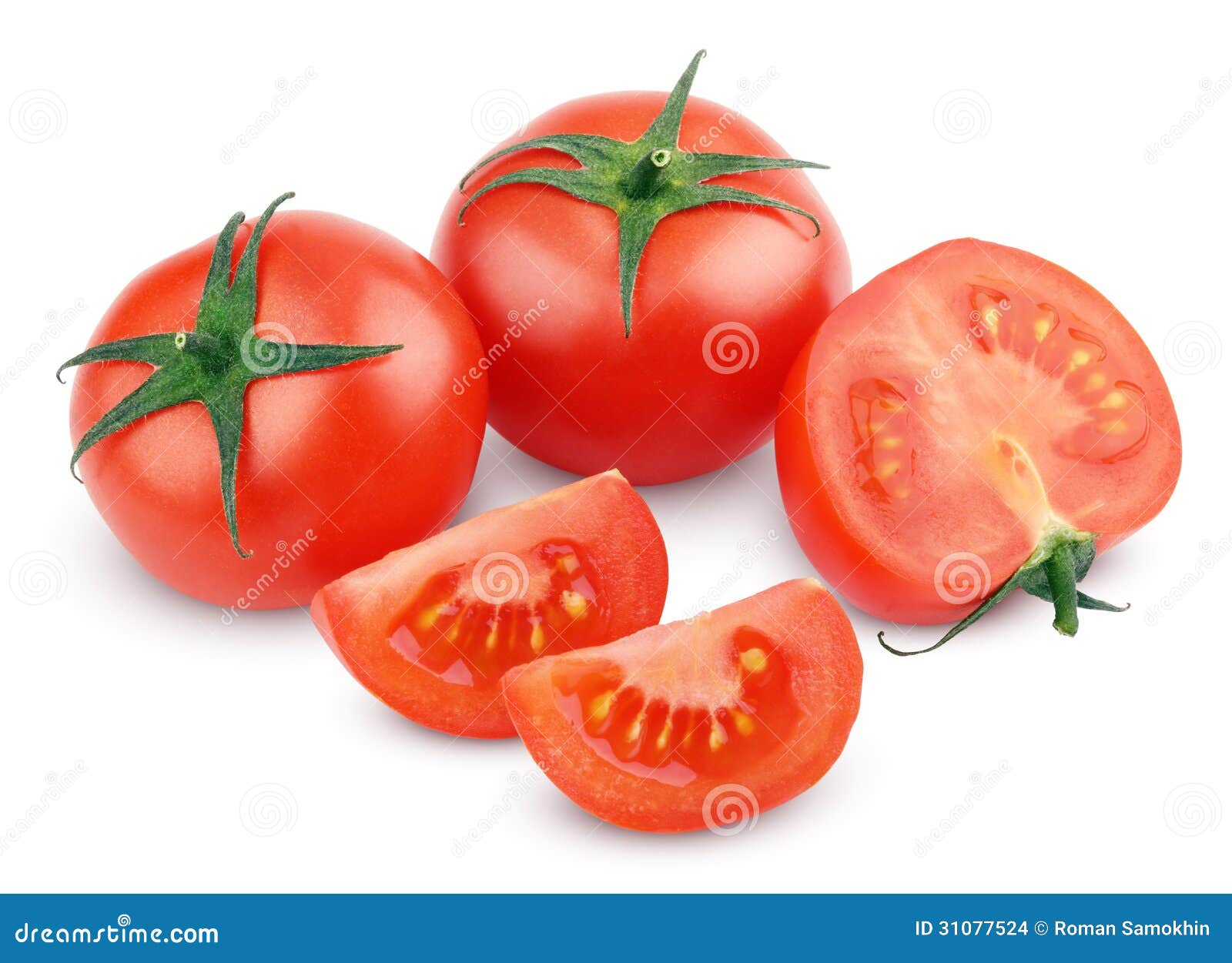 Verduras Rojas Del Tomate Con El Corte En Blanco Foto de archivo ...