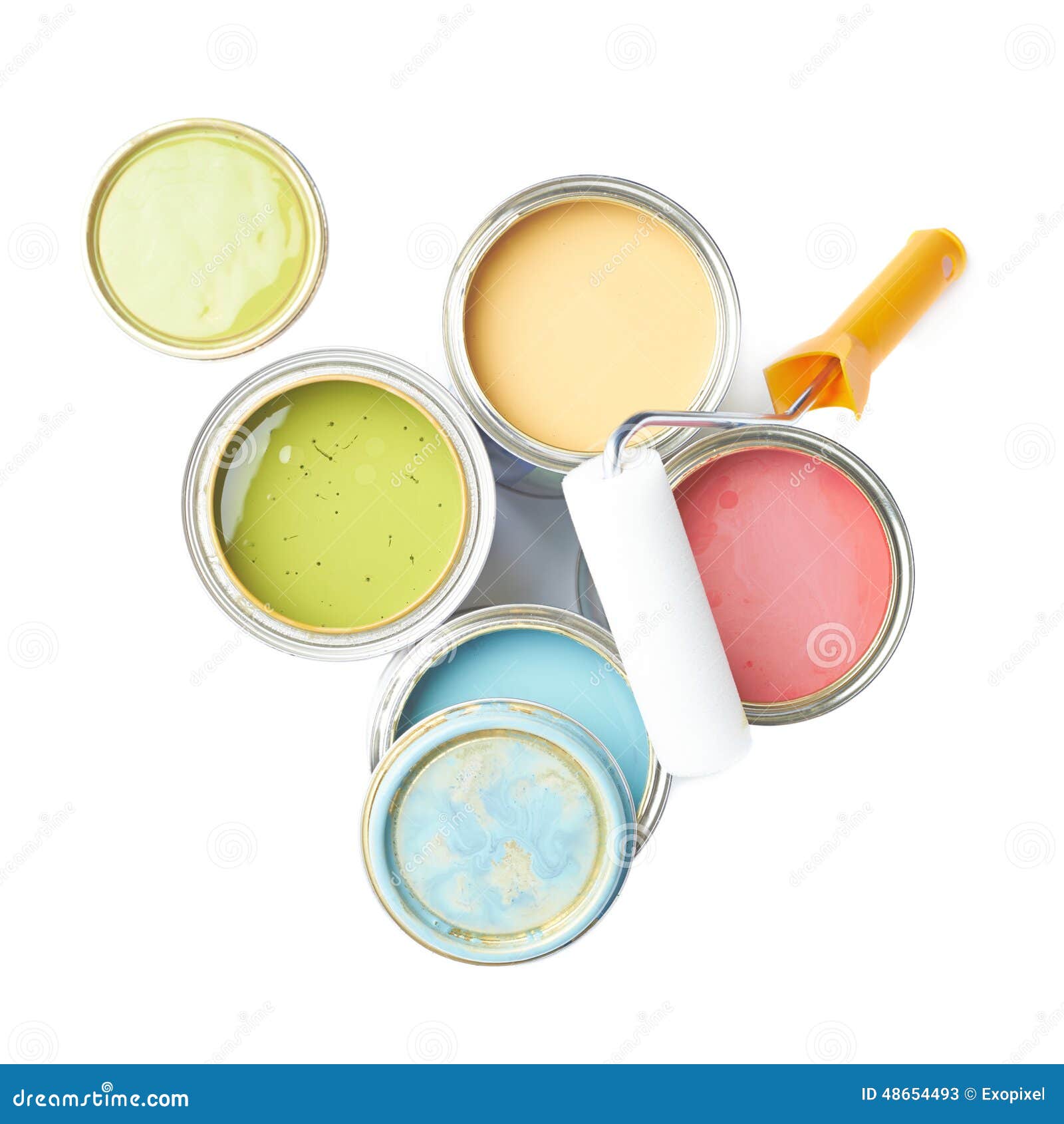 Verfrol Over Blikken Van Verf Stock Afbeelding - Image of daling, kleur ...