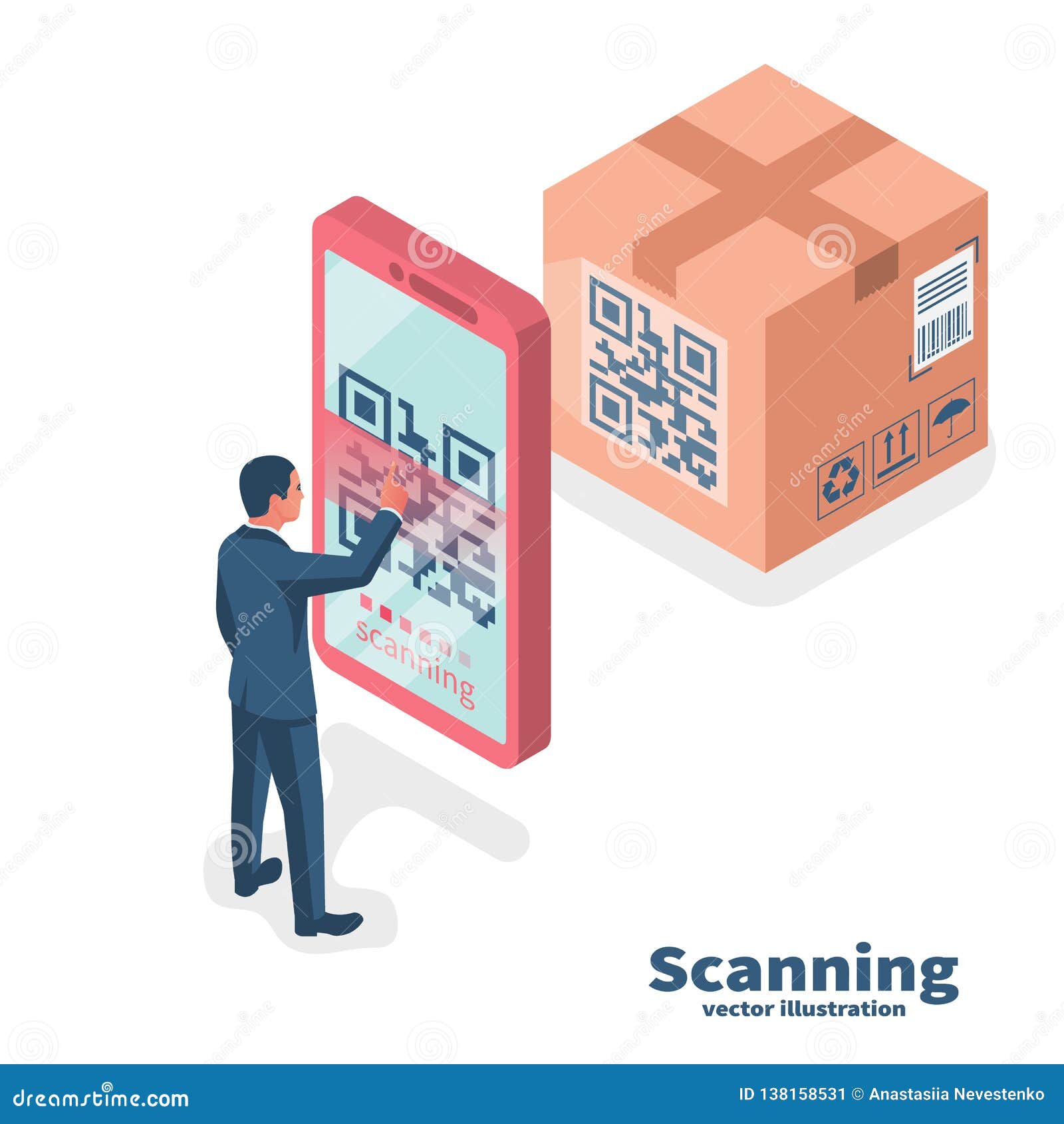 Verification Application Scanning Qr Code On Mobile Phone Stock Vector Illustration Of