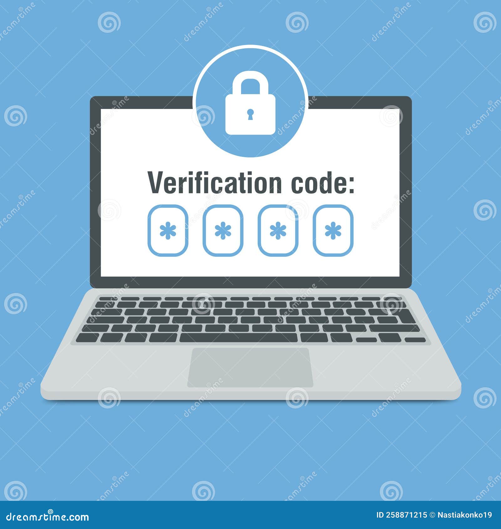 Verification Code Message On Laptop Notice With Code For Secure Login Or Sign In Stock Vector