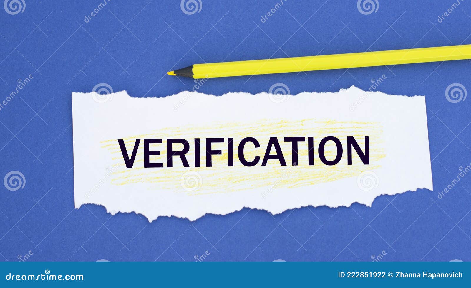 VERIFICATION - Word on a Torn White Paper on a Blue Background Stock ...