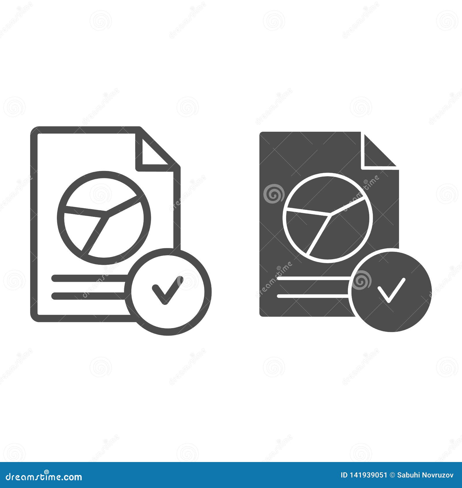 Verified Chart Document Line and Glyph Icon. Checked Report Vector ...