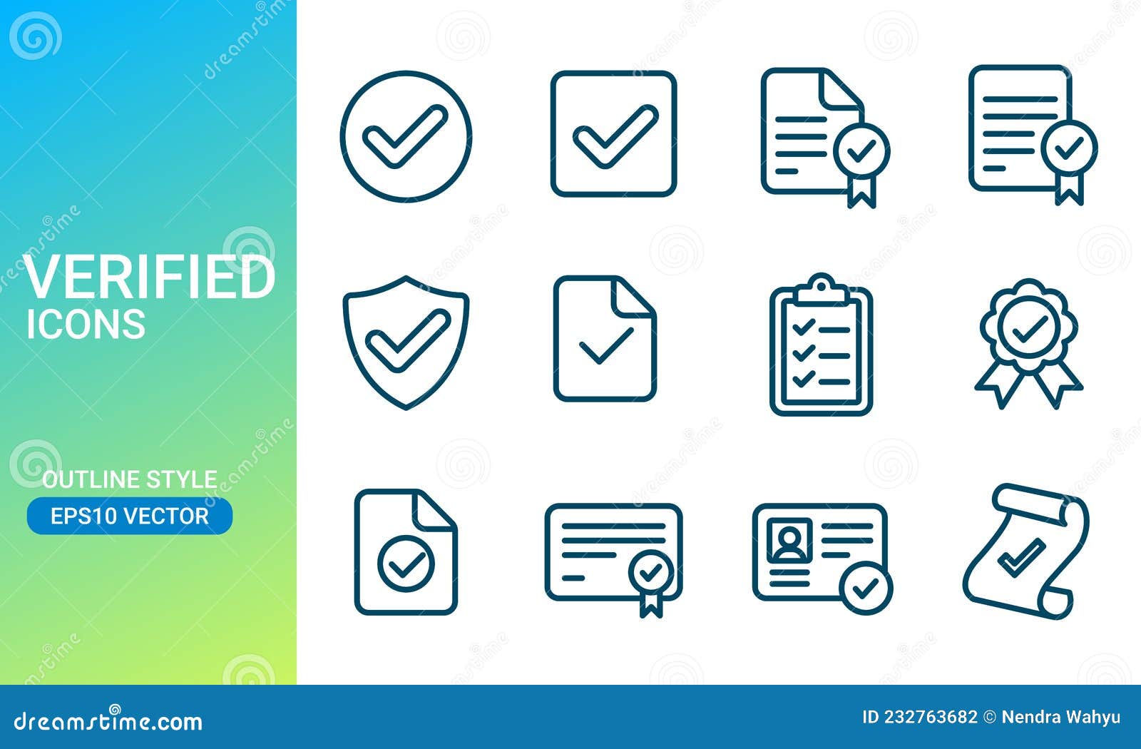 Verified Icons Set in Outlined Style Stock Vector - Illustration of ...