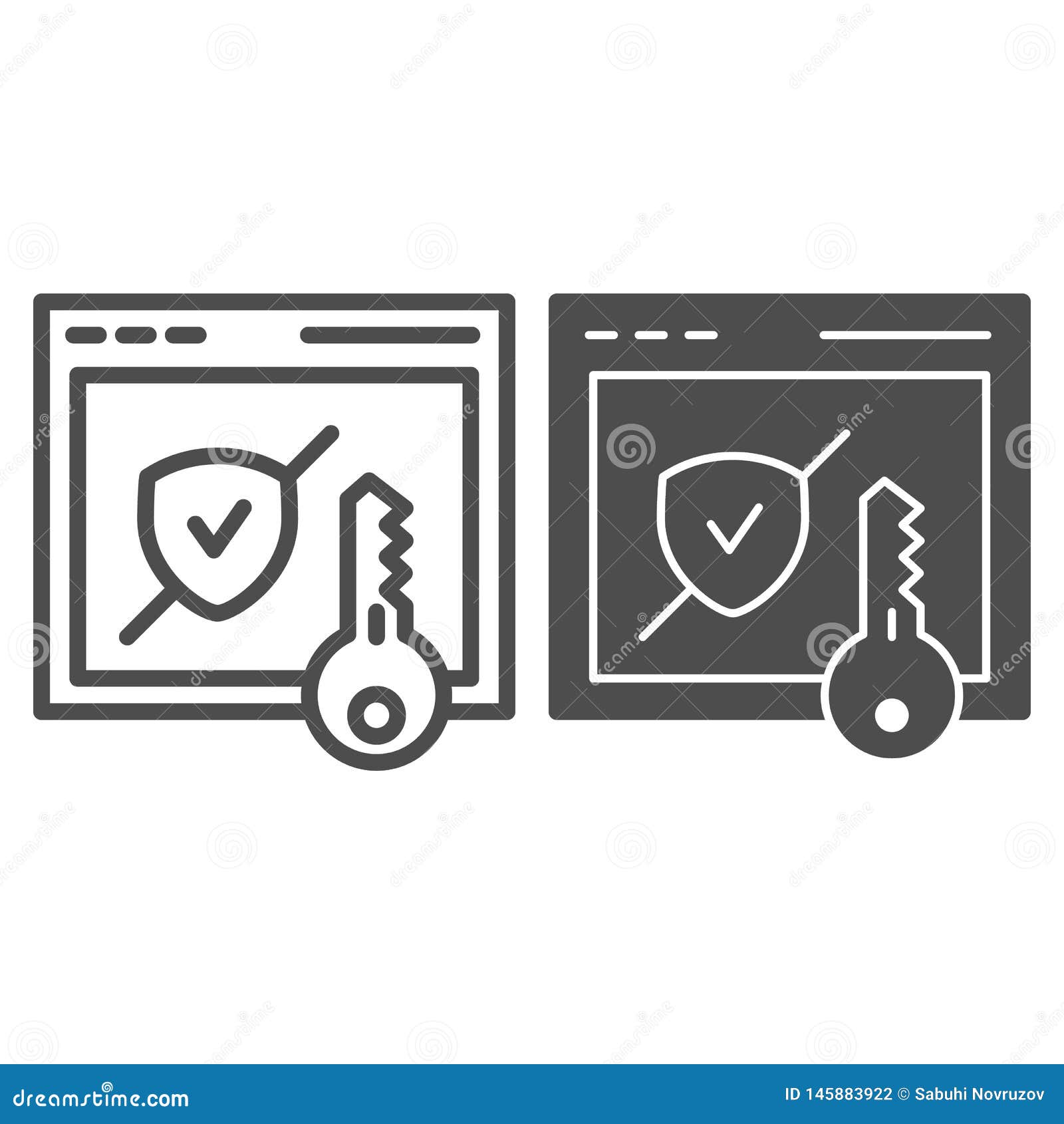 Verified Secure Site Line and Glyph Icon. Computer Authorization Vector ...