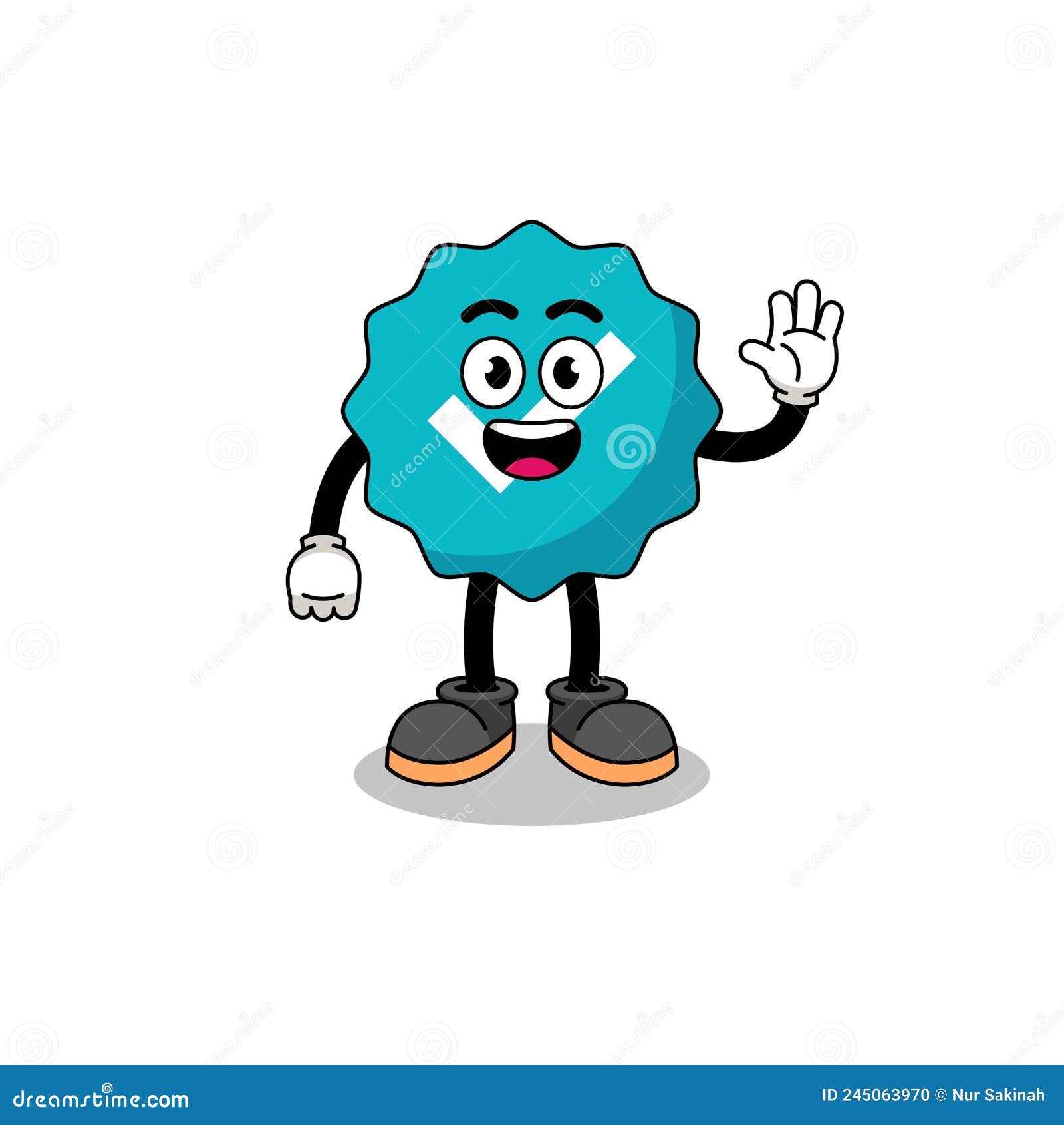 Verified Sign Cartoon Doing Wave Hand Gesture Stock Illustration ...