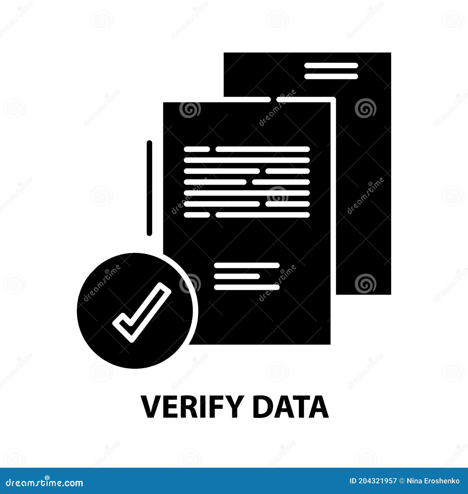 Verify Data Icon, Black Vector Sign with Editable Strokes, Concept ...