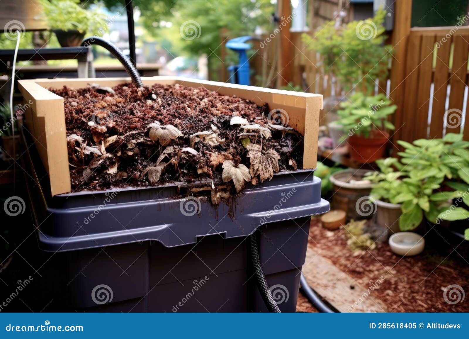 Vermicomposting Process in a Small Outdoor Container Stock Illustration ...