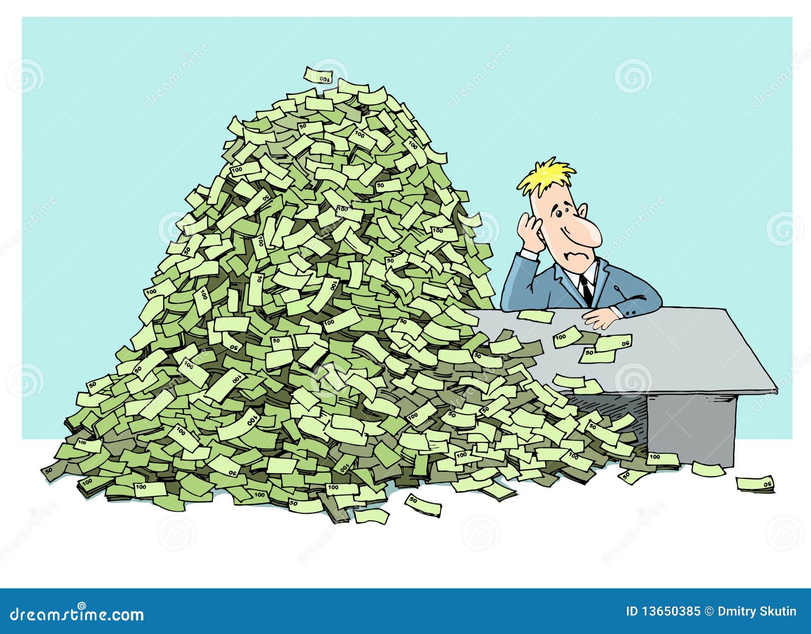 Vermoeide Mens En Berg Van Geld Vector Illustratie - Illustration of ...