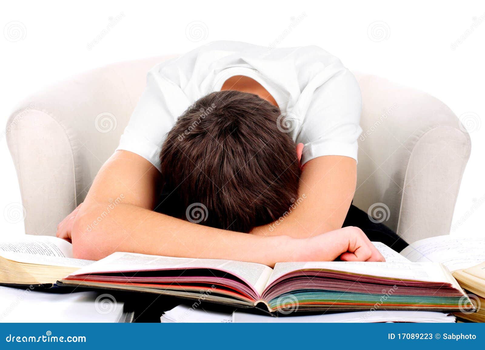 Vermoeide student stock afbeelding. Image of één, slaap - 17089223