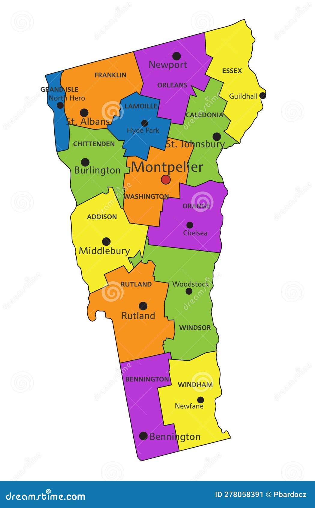 Colorful Vermont Political Map with Clearly Labeled, Separated Layers ...