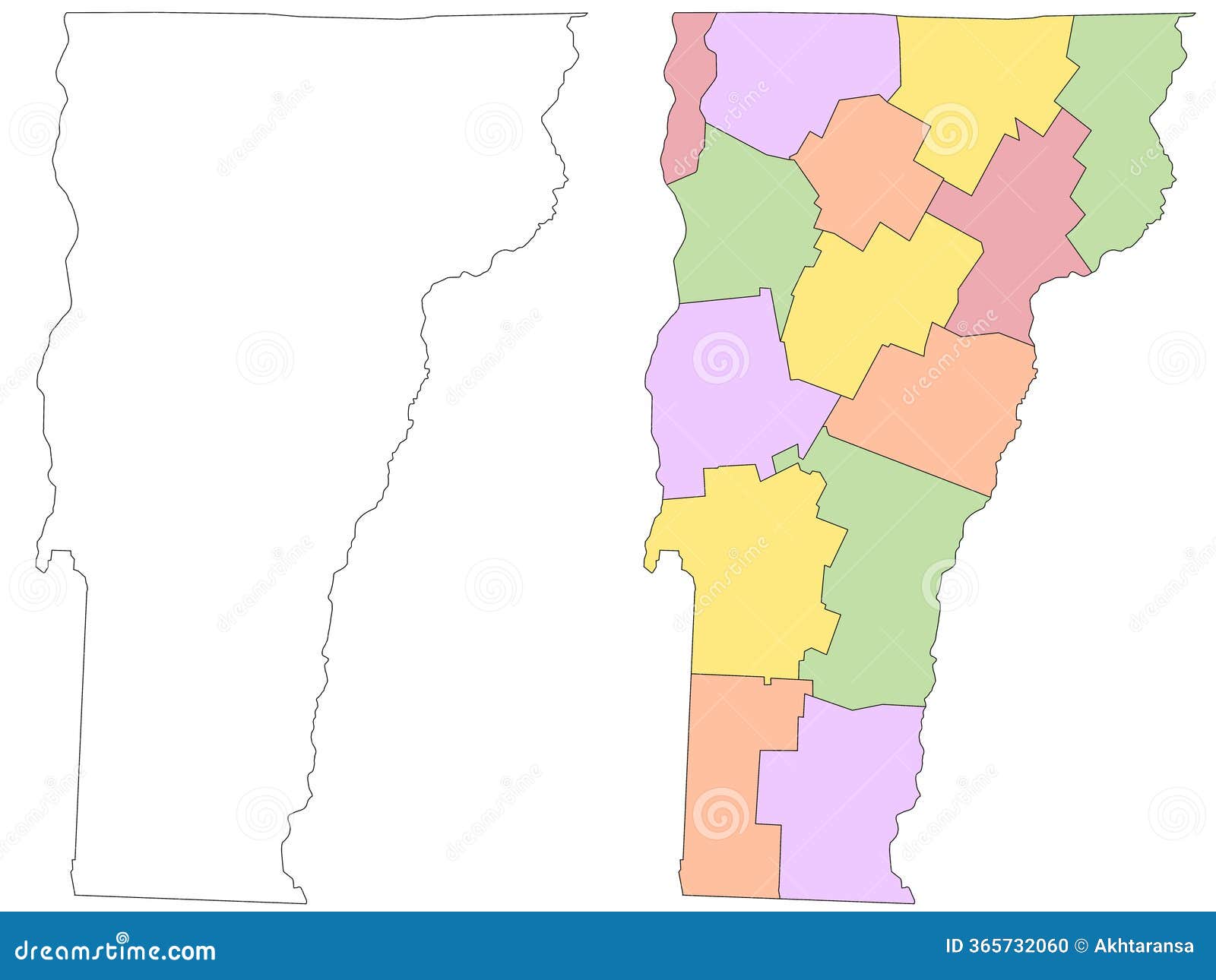 Vermont Administrative Map. Counties Map Of Vermont, Blank Vermont Map ...