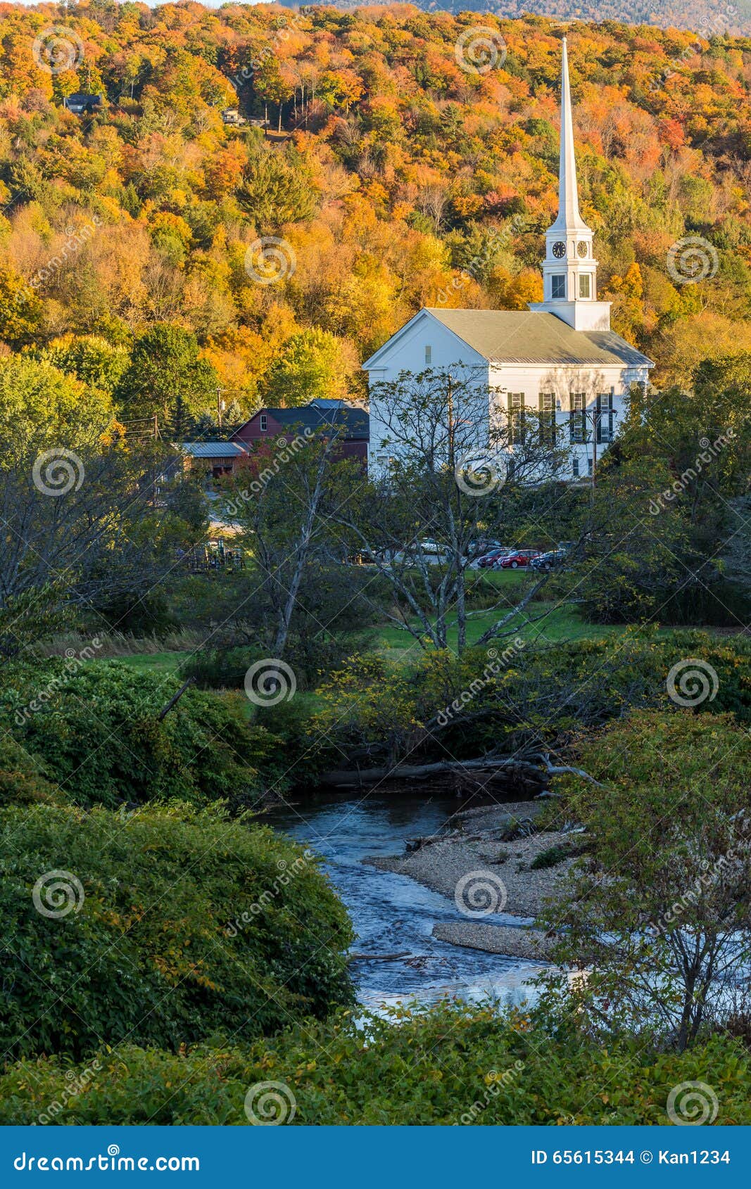 Vermont Fall Foliage and the Stowe Community Church Stock Photo - Image ...