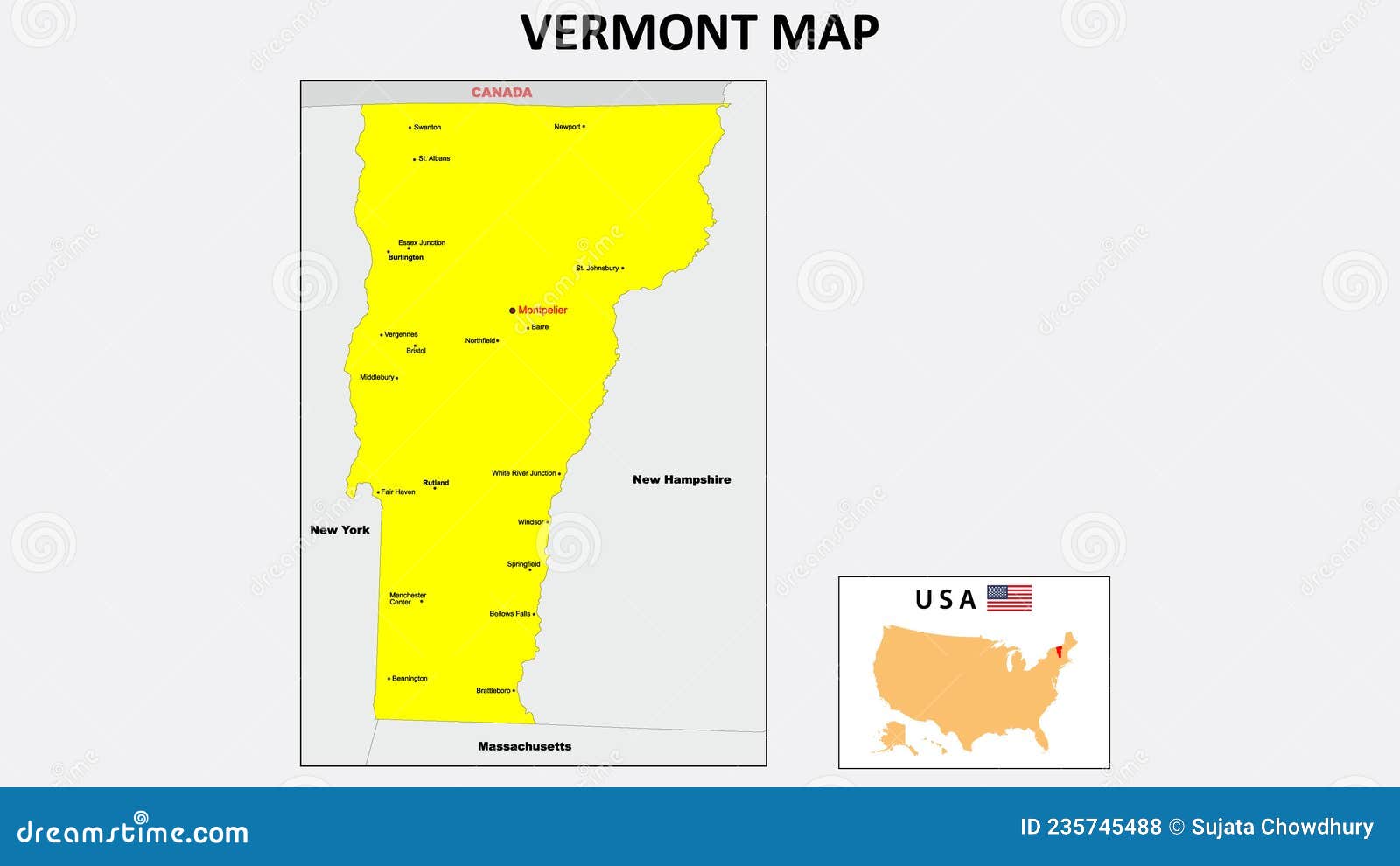 Vermont Map. State and District Map of Vermont Stock Vector ...