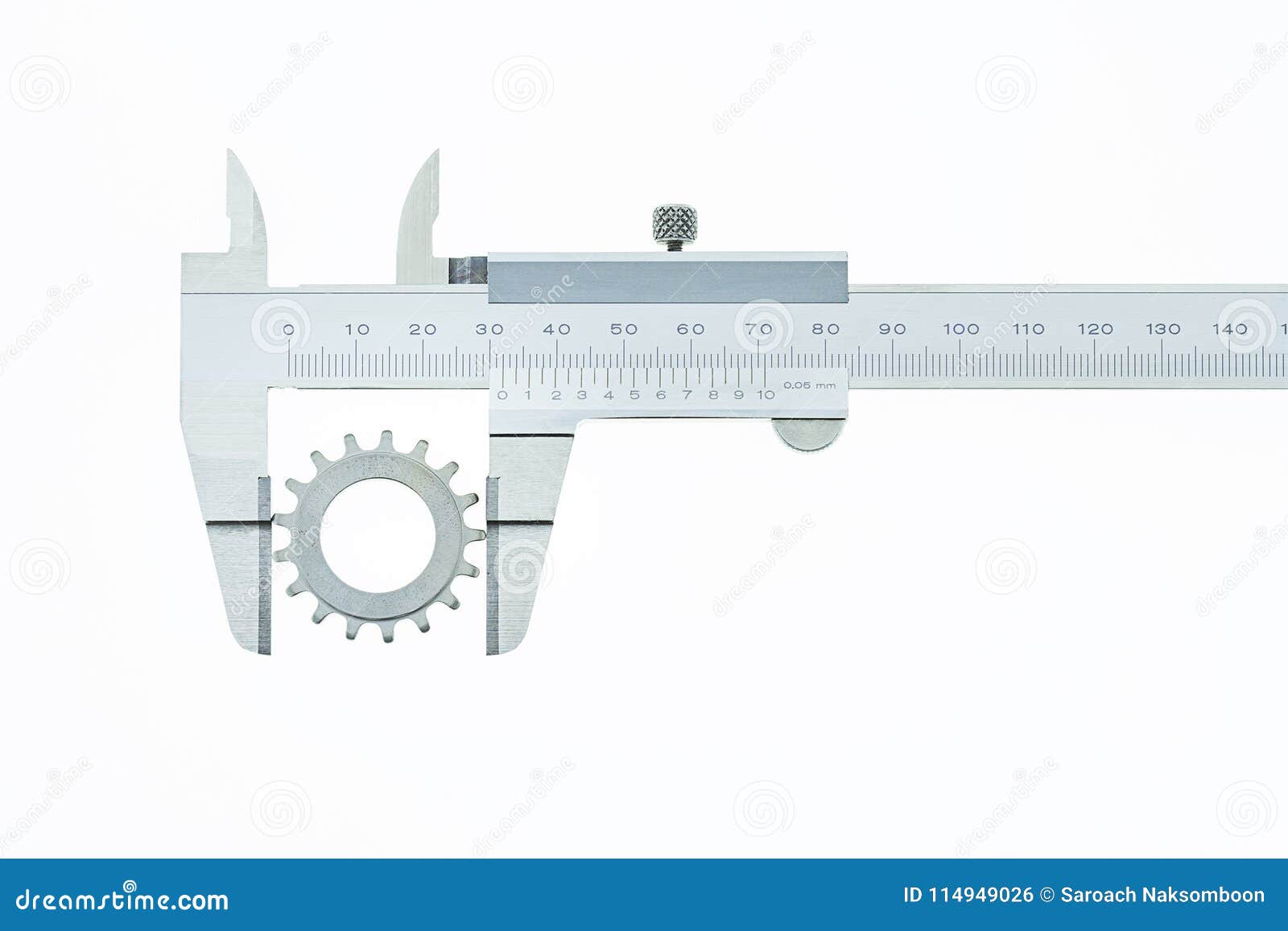 Vernier Caliper with Gear Wheel Stock Photo - Image of metal, measure ...