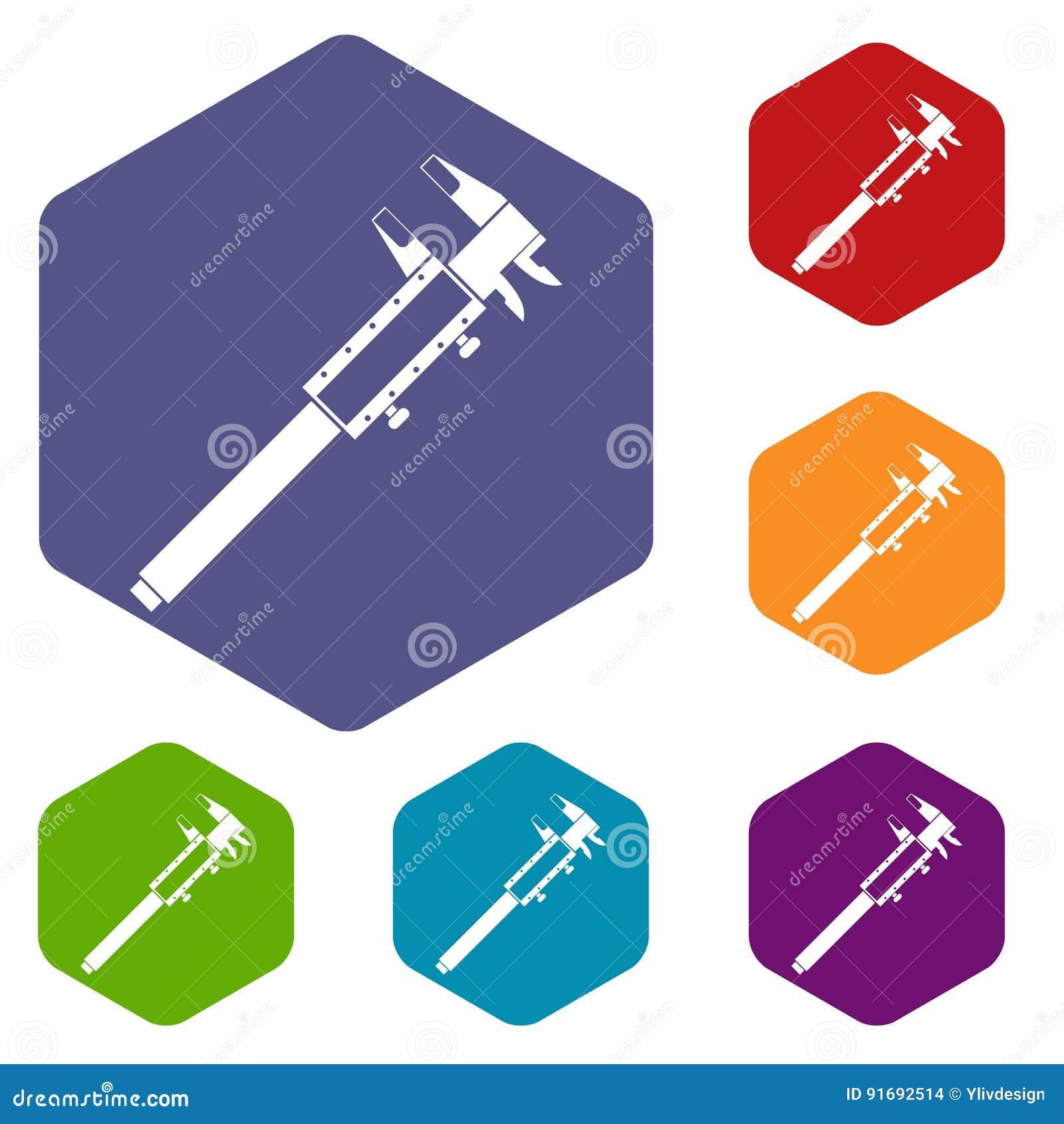 Vernier Caliper Icons Set Hexagon Stock Vector - Illustration of metal ...
