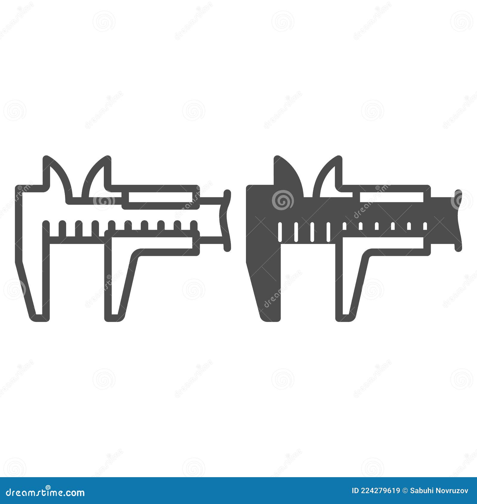 Vernier Caliper Line and Solid Icon, Construction Tools Concept ...