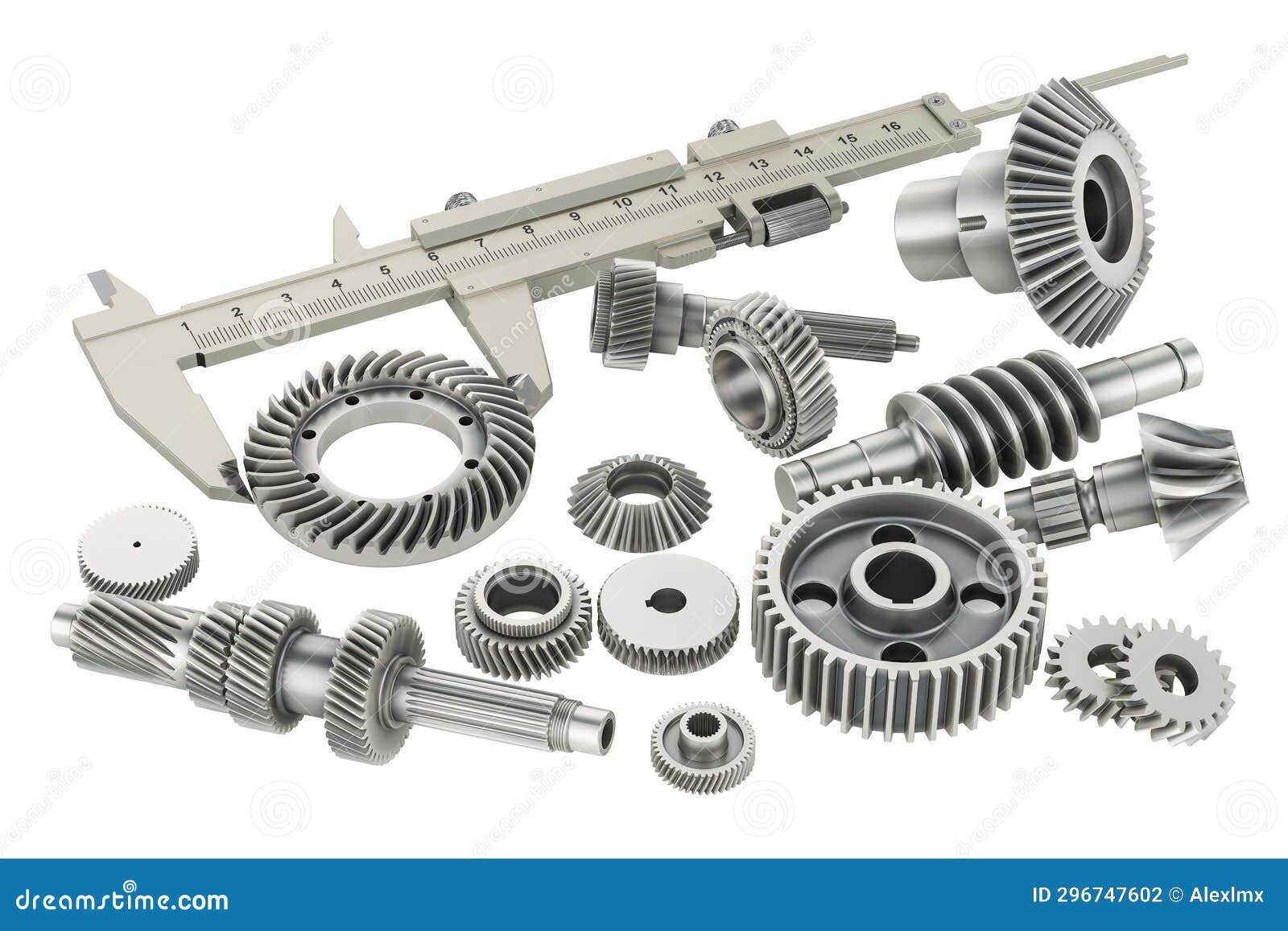 Vernier Caliper with Steel Gearwheels, 3D Rendering Stock Illustration - Illustration of white ...