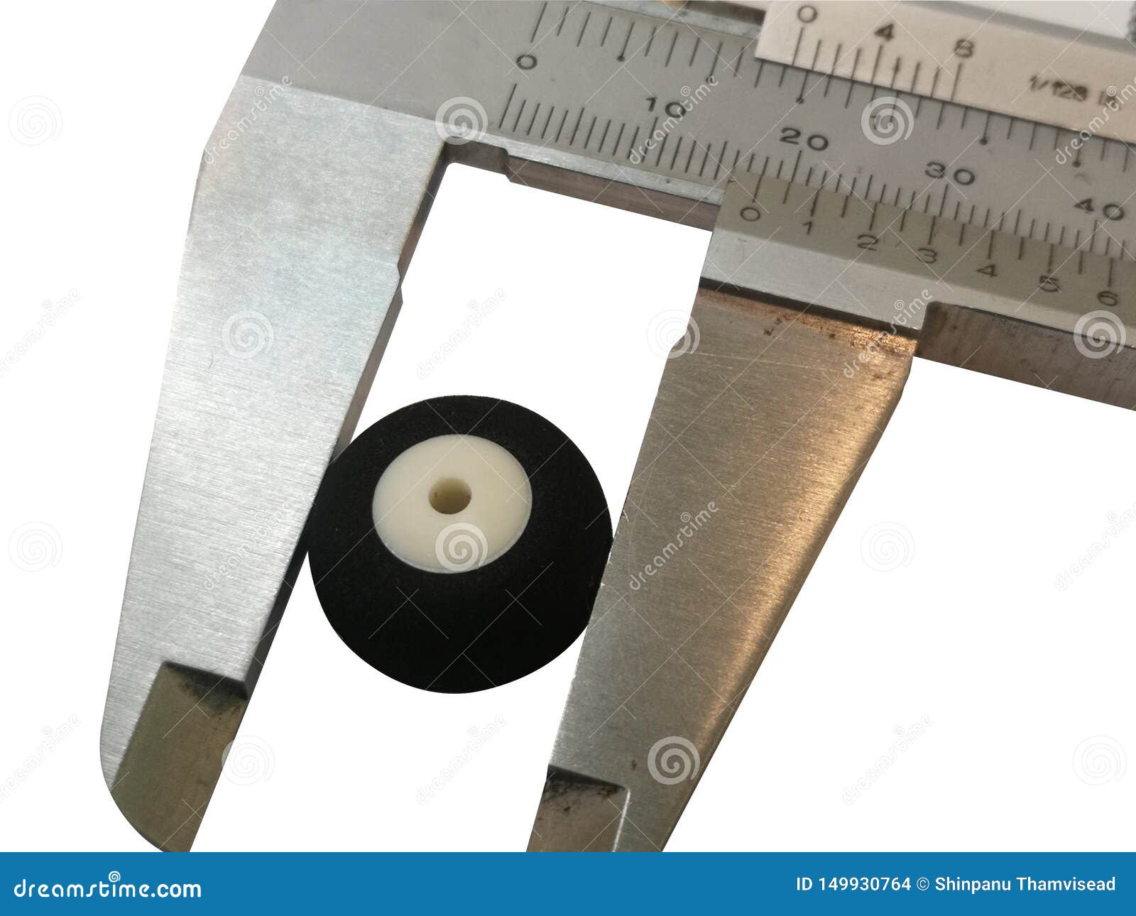 Vernier Caliper on a White Background with a Wheel Stock Photo - Image ...