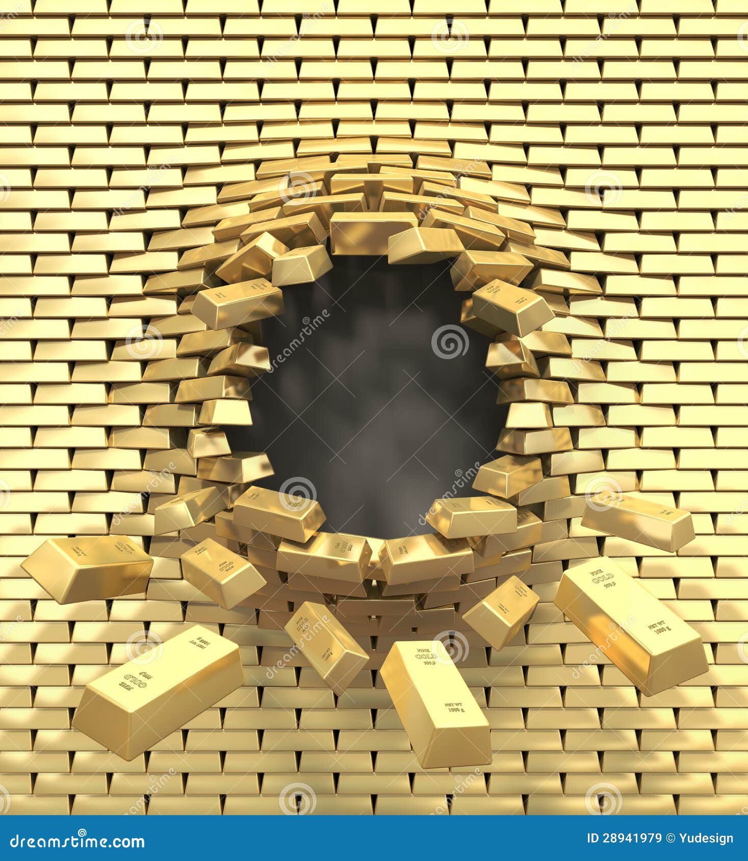 Vernietiging Van Een Gouden Muur Stock Illustratie - Illustration of ...